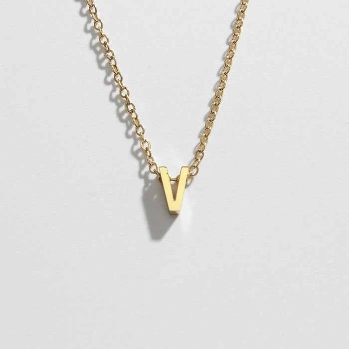 Letter Necklace - V | Gold Plated Initial Necklaces - Biella Vintage